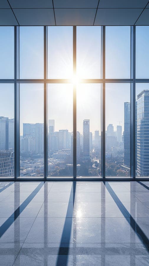 Bright City View from Polished Office Interior at Midday Stock ...