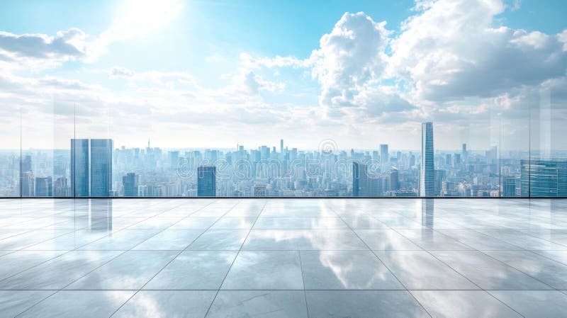 Bright Cityscape Panorama from Rooftop Deck Stock Illustration ...