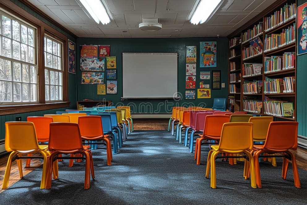 Bright Classroom with All Chairs Facing Forward Stock Photo - Image of ...