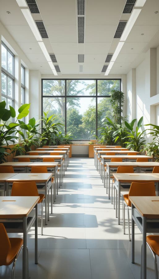 Bright Classroom with Natural Light and Indoor Plants Stock Image ...