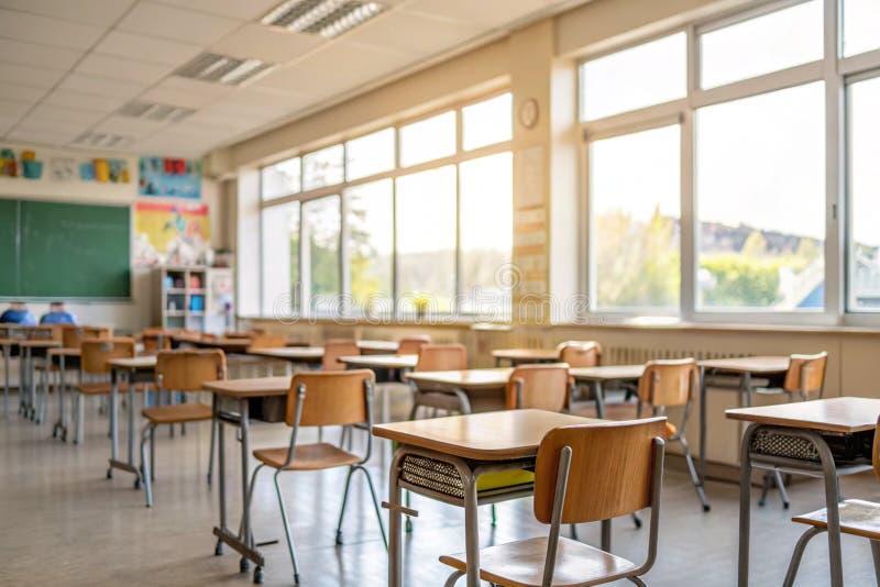 Bright Classroom with Panoramic Windows and Natural Light Stock ...