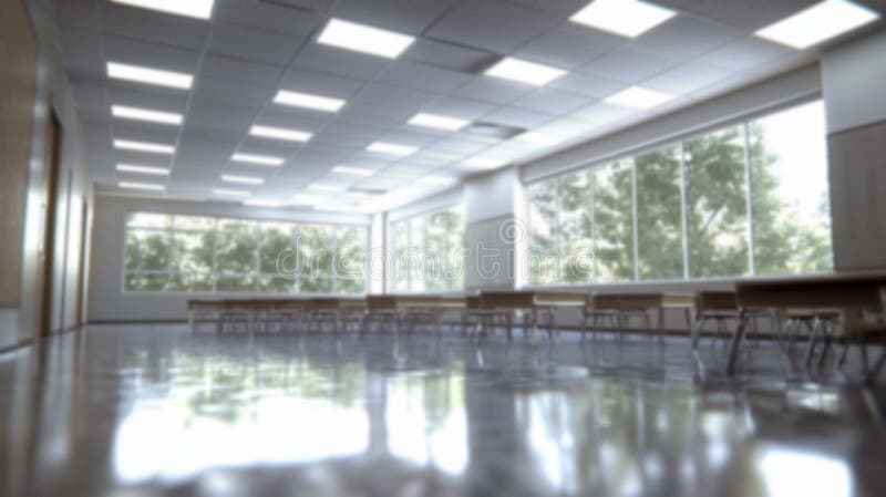 Beautifully Blurred Background of a Bright Classroom with Expansive ...