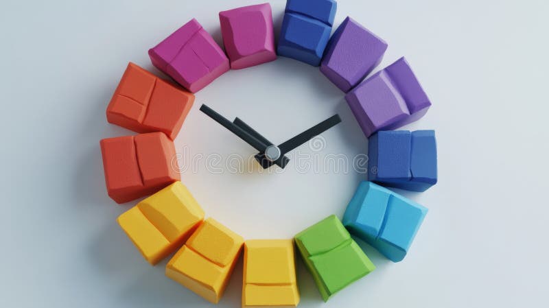 A Bright Clay Clock Showing the Time on a Plain White Background Stock ...