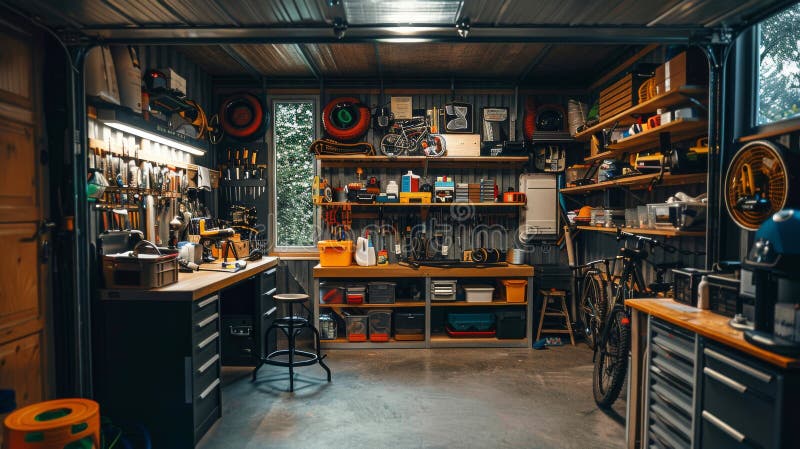 Bright and Clean Interior of Garage Workshop for DIY Works and Repairs ...