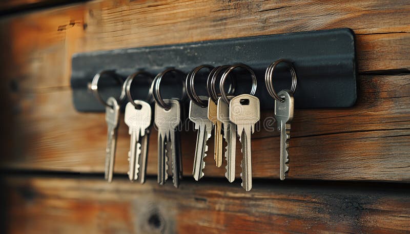 Bright and Clean Key Rack Holding Various Sized Keys. Concept of ...