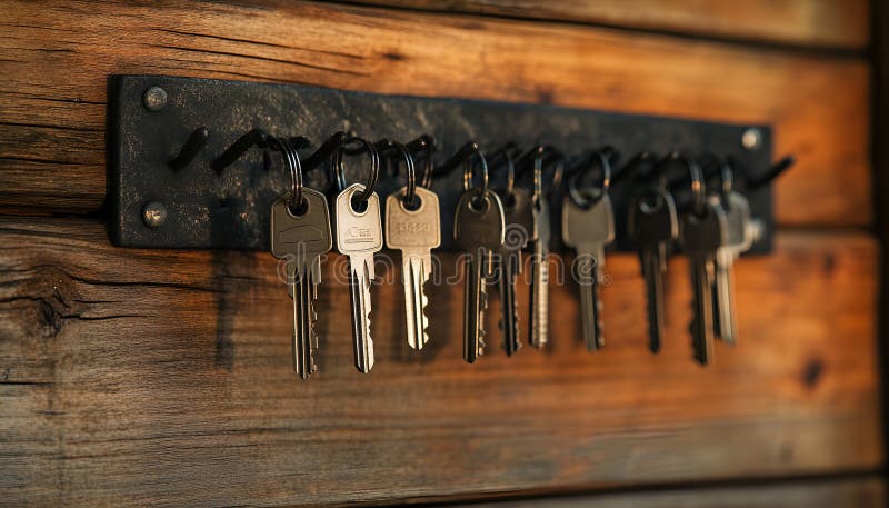 Bright and Clean Key Rack Holding Various Sized Keys. Concept of ...