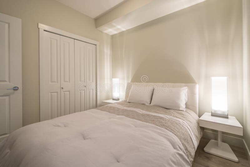 Bright and Clean Modern Bedroom Stock Image - Image of indoors, bedside ...