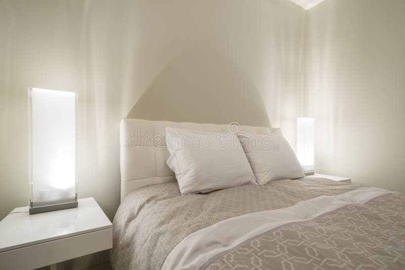 Bright and Clean Modern Bedroom Stock Image - Image of home, night ...