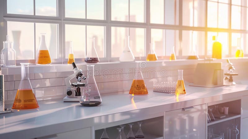 A Bright and Clean Science Lab with Beakers, Test Tubes, and ...