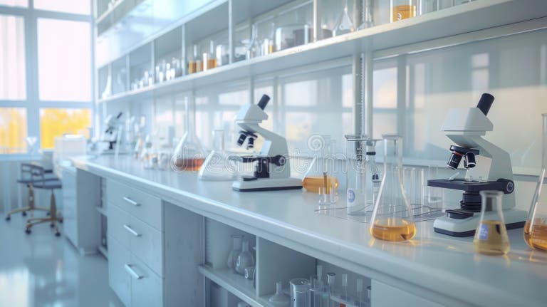 A Bright and Clean Science Lab with Beakers, Test Tubes, and ...