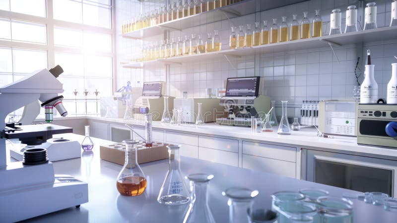 A Bright and Clean Science Lab with Beakers, Test Tubes, and ...