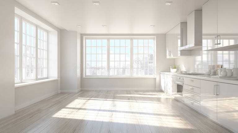 Bright Clean Spacious Kitchen in a Large House Stock Image - Image of ...