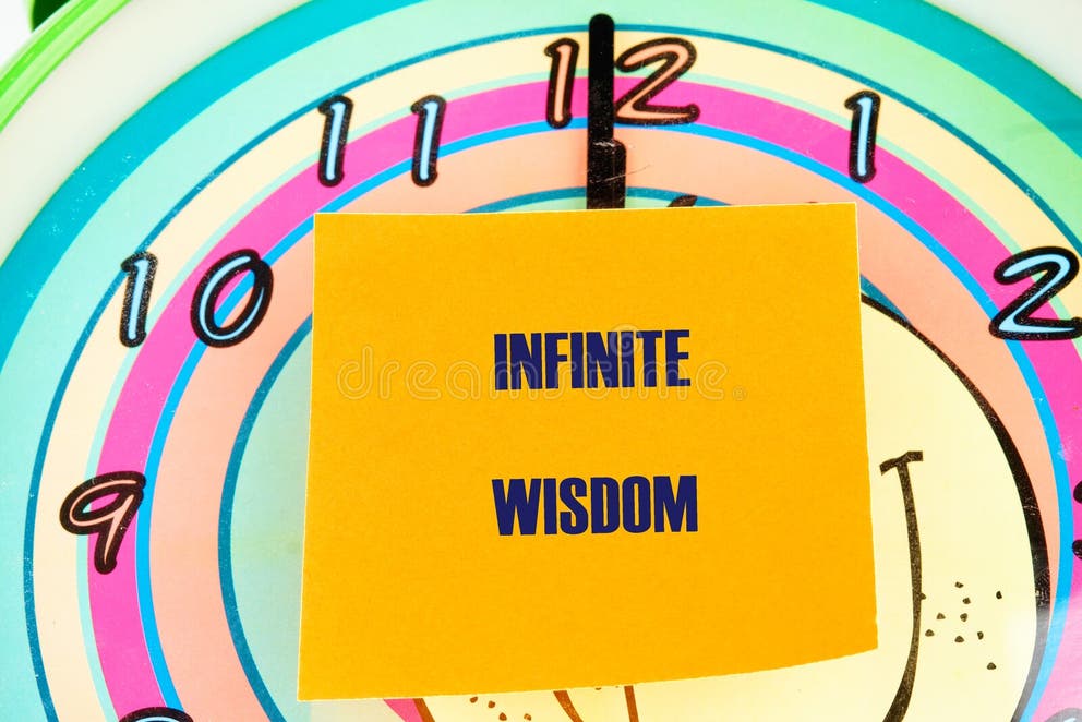 A Bright Clock Displays the Phrase Infinite Wisdom on a Sticky Note ...