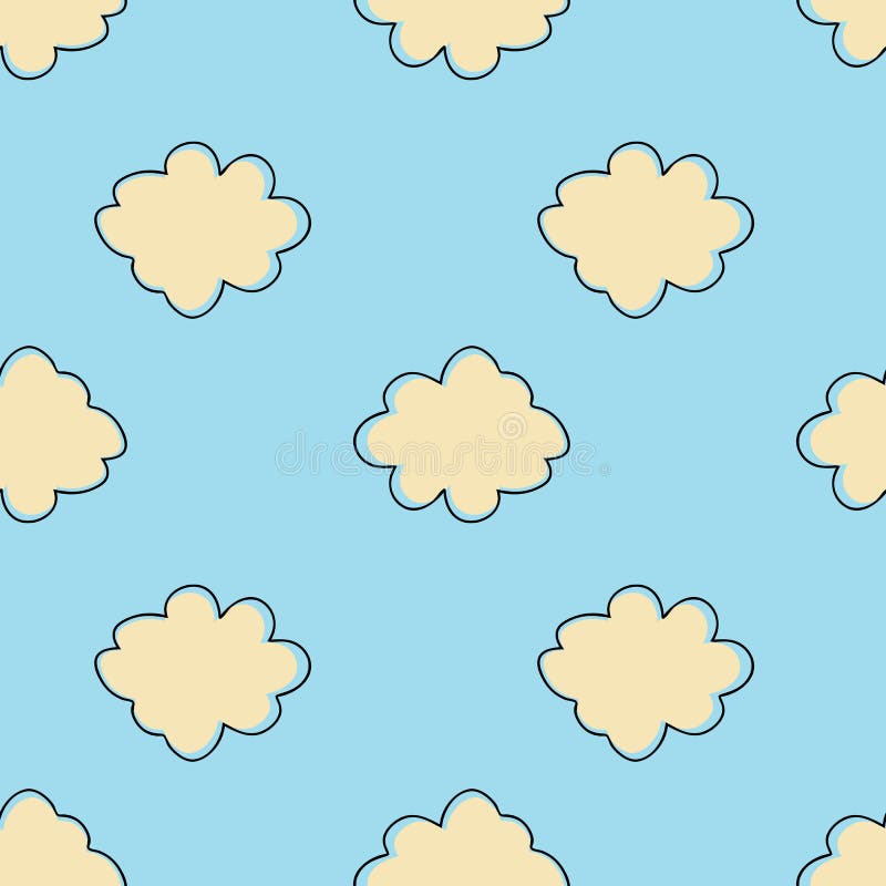 Silhouette Cloud Sky Seamless Pattern On Stripes Background. Hand Drawn ...