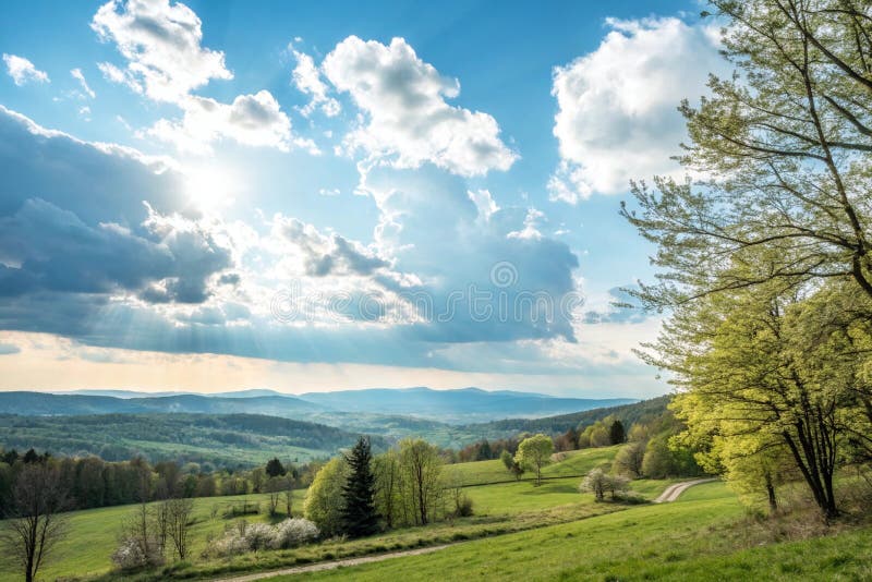 Bright Clouds and Blue Sky on a Spring Day Stock Illustration ...