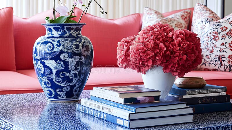 A Bright Coffee Table Styled with a Modern Vase and Neatly Stacked ...