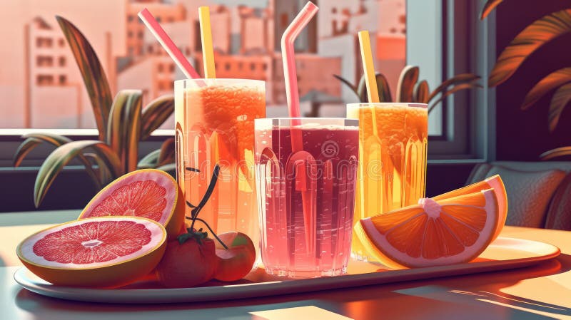 Cold Drinks on a Table by Generative AI Stock Illustration ...