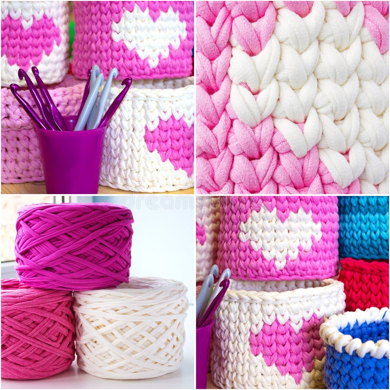 Bright Collage of Crochet Boxes, Hooks, Yarn, Crochet Stitches Sample ...