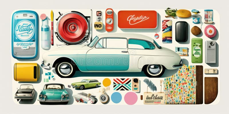 Bright Collage with Things of the Sixties . Stock Illustration ...