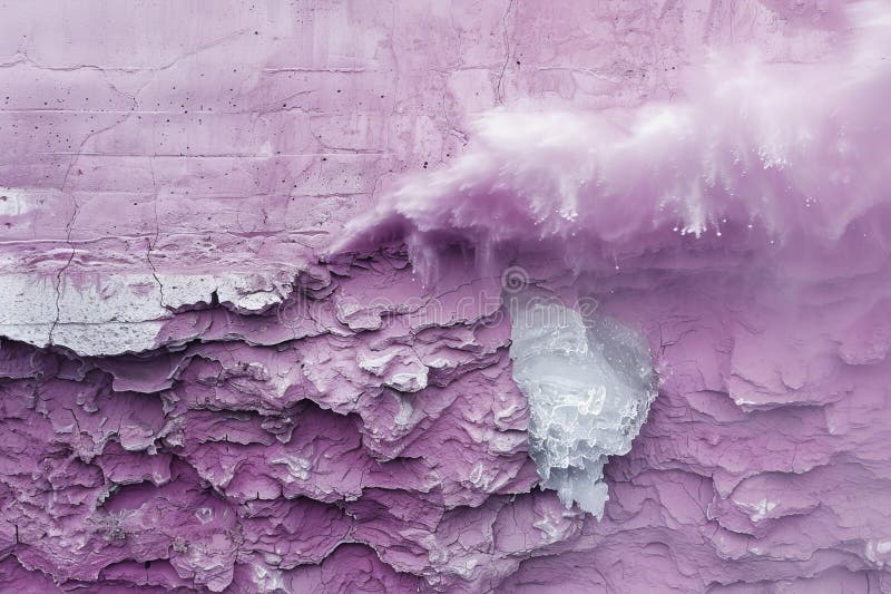 A Bright Color Blown Dust Covered Wall and a Small Patch of Ice Stock ...