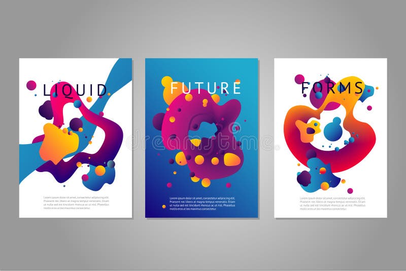 Vector Posters Set with Abstract Liquid Forms. Bright Color Fluid ...