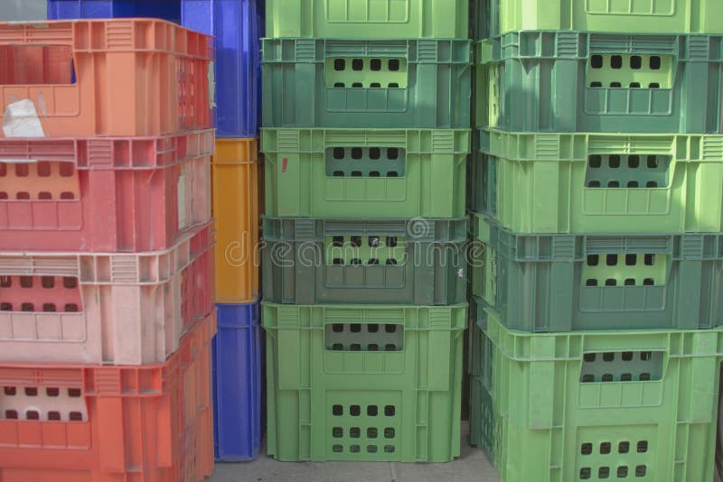 Bright Color Plastic Containers Piles. Horizontal Shot, Plastic Stock ...