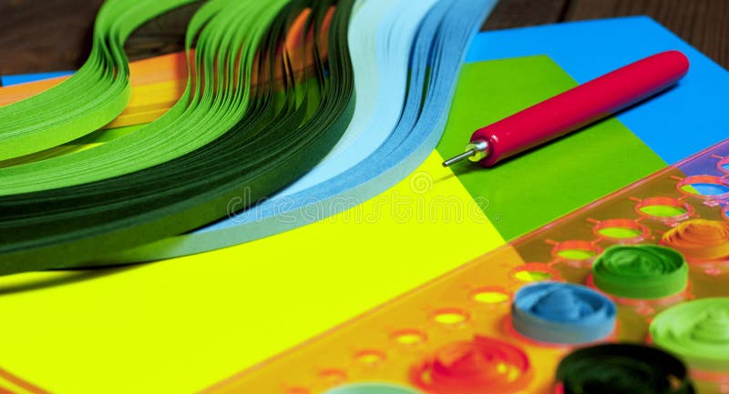 Bright Colored Background Items for Quilling (paper, Ruler) Stock Image ...