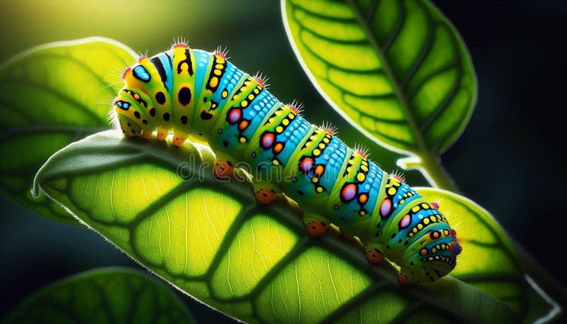 Bright Colored Caterpillar on Green Leaf Stock Illustration ...
