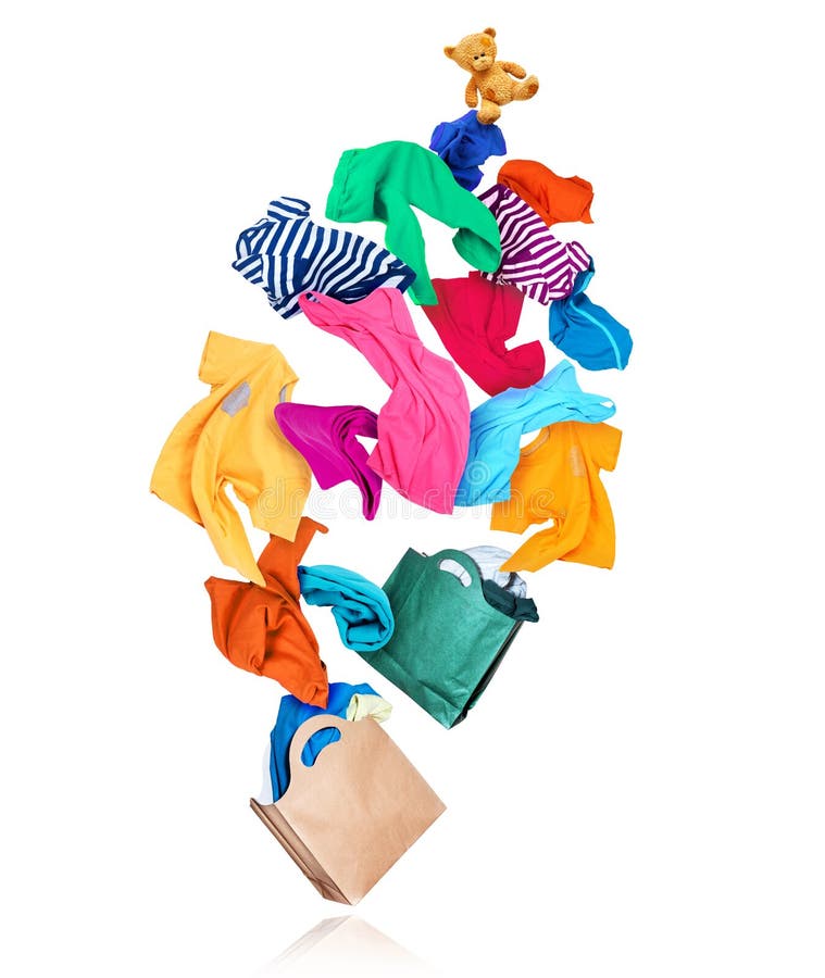 Bright Colored Clothes are Flying Out from Paper Packages on White ...