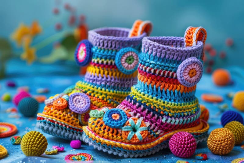 Bright Colored Crochet Baby Boots Stock Photo - Image of softness ...