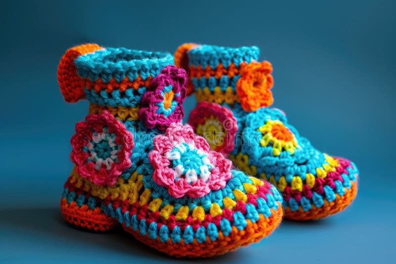 Bright Colored Crochet Baby Boots Stock Photo - Image of boot, crochet ...