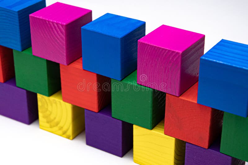Bright, Colored Cubes Made of Wood. Stock Photo - Image of blue, brick ...