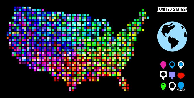 Colored Pixel USA Map stock vector. Illustration of american - 122550011