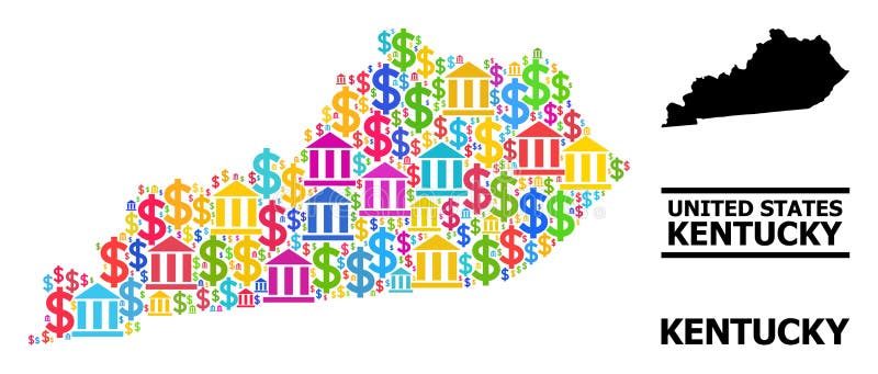 Vector Mosaic Map of Kentucky State of Bank and Money Parts Stock ...