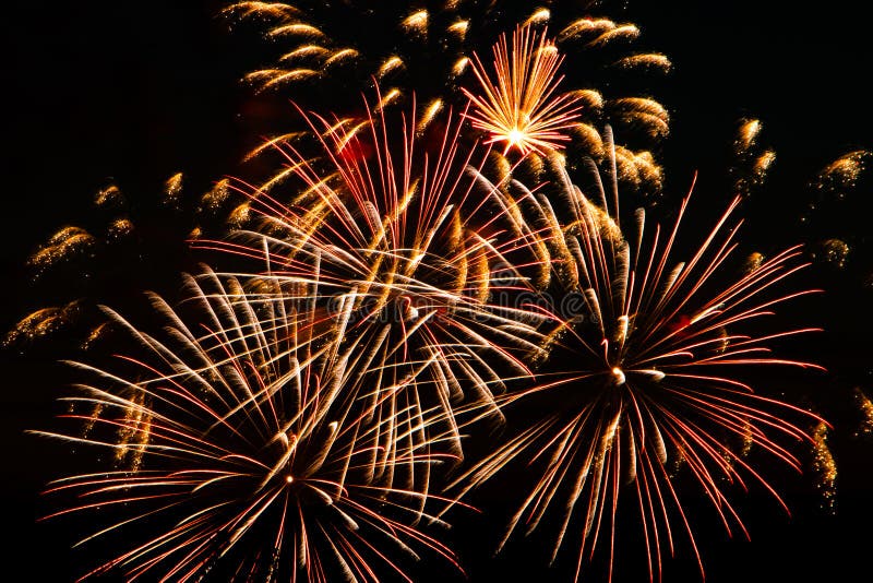 Bright Colored Fireworks on a Festive Night. Explosions of Colored Fire ...