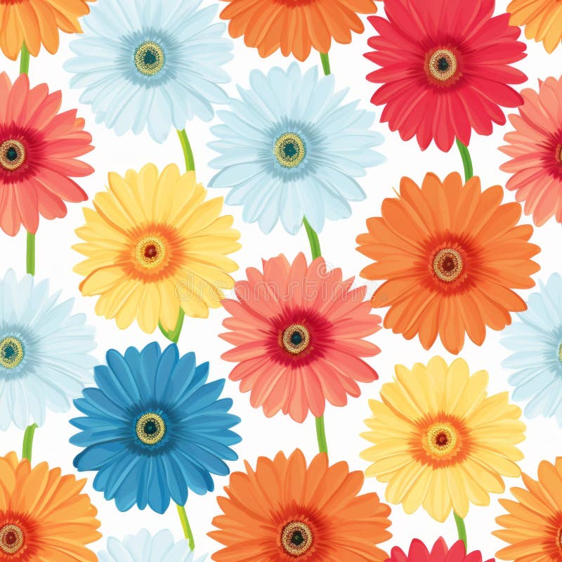 Colorful Gerbera Daisy Pattern on White Background Stock Illustration ...