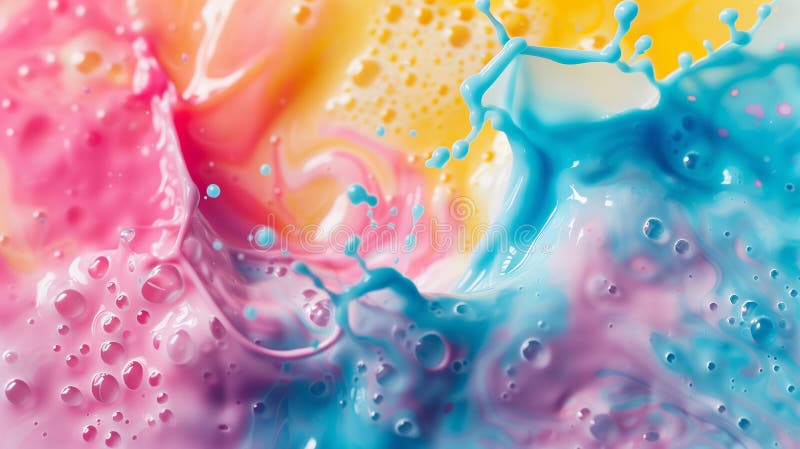 Bright Colored Liquid Splashes Mixing in an Abstract Shape. Pink, Blue ...
