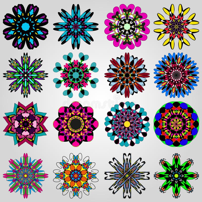Bright Colored Mandala Collection of Symbol Stock Illustration ...