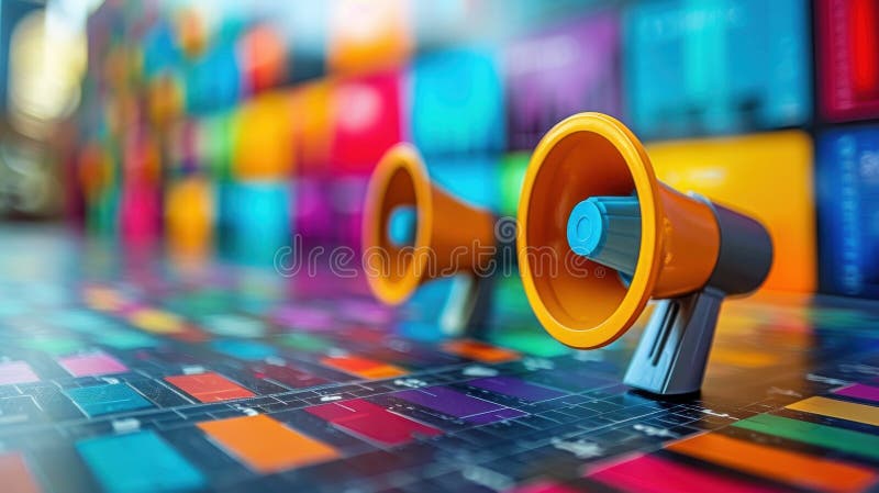 A Bright Colored Megaphone on a Multicolored Background. Megaphones ...