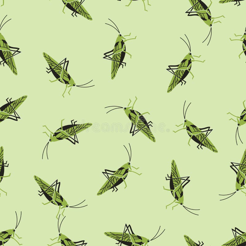 Bright Colored Seamless Pattern with Cute Grasshopper Stock Vector ...