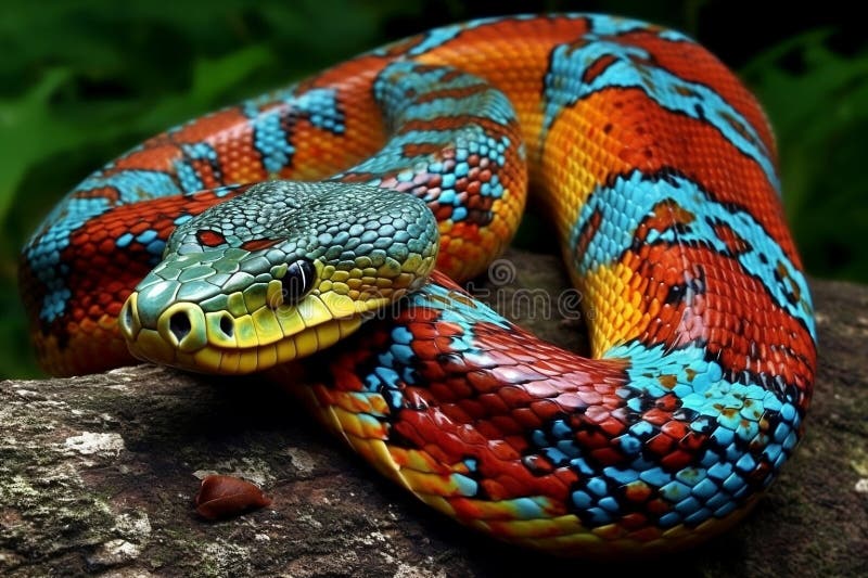 Bright Colored Snake Close-up. Generative AI. Stock Illustration ...
