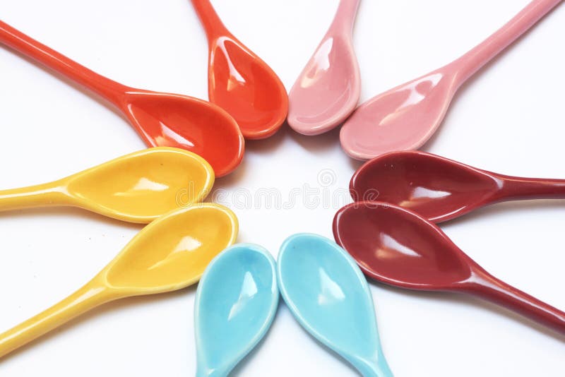 Colored spoons stock image. Image of plastic, mauve, plate - 21107345