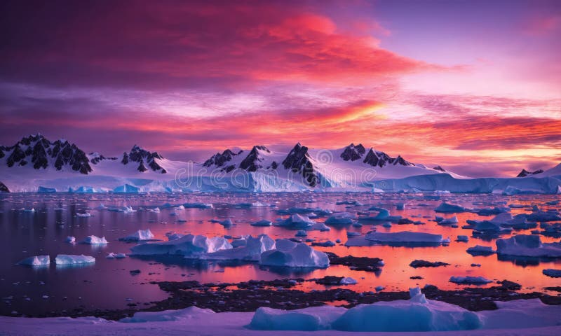 Bright Colored Sunset in Antarctica. Nature Wallpaper Stock ...