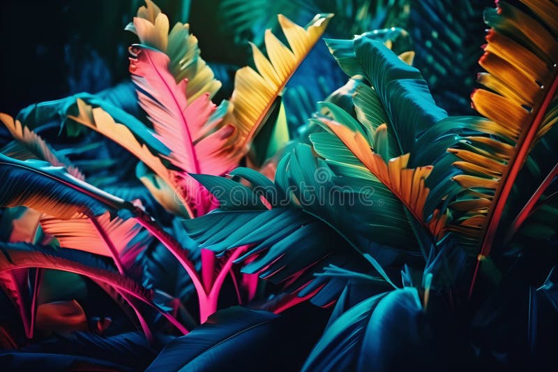 Bright, Colored Tropical Leaves for Design. with Generative AI ...