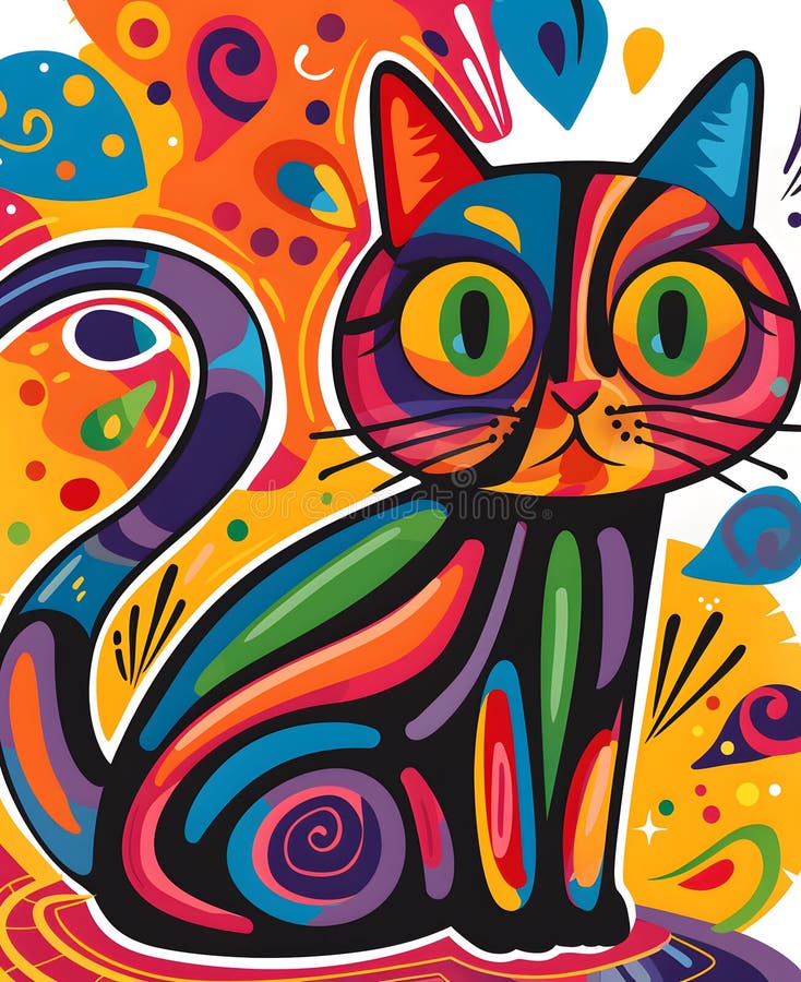 Colorful Abstract Cat Illustration with Psychedelic Patterns Stock ...