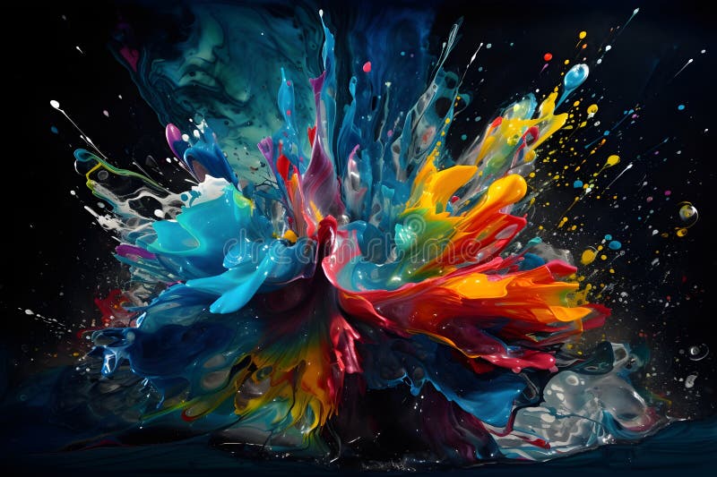 Bright Colorful Abstract Splash in Fluid Art Style. Generated AI Stock ...
