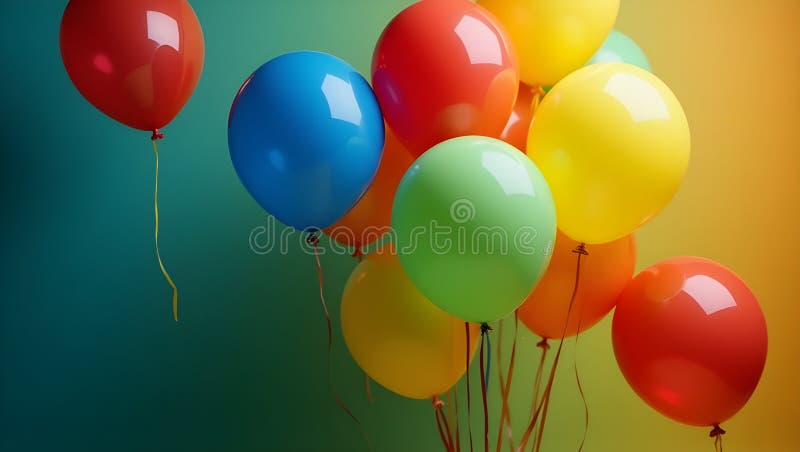 Bright, Colorful Balloons Floating Against a Solid Bold-colored ...