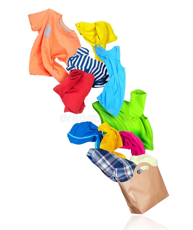 Bright Colorful Clothes Flying Out from Wash Bowl Stock Image - Image ...