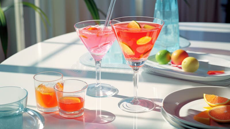 Bar with Row of Colorful Cocktails, Each One Carefully Crafted Stock ...