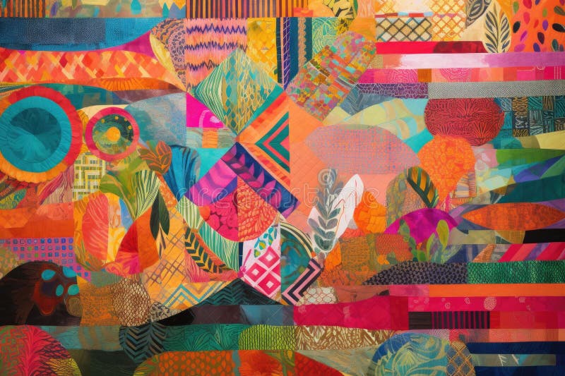 Bright and Colorful Collage of Patterns, Textures, and Shapes Stock ...